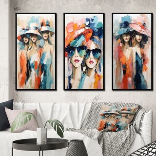 Designart "Whimsical Fashion Gril III" Fashion Framed Wall Art Set Of 3 Frame Gallery Wall Set ...